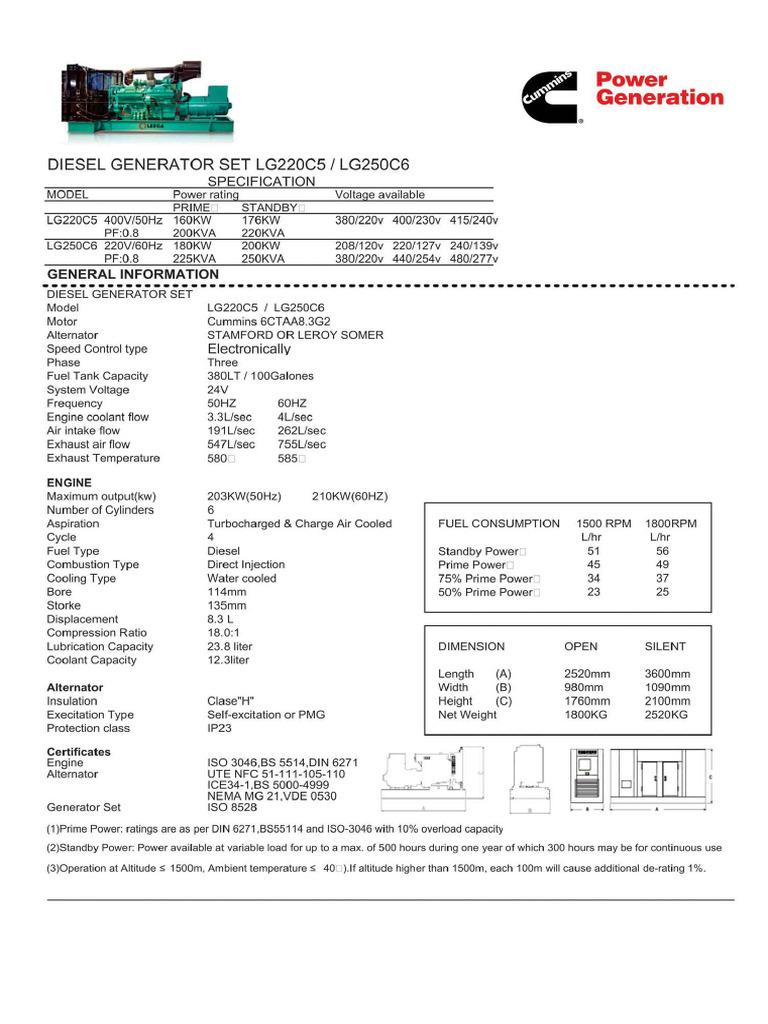 Cummins 200kVA 6CTAA8.3-G2 | PDF