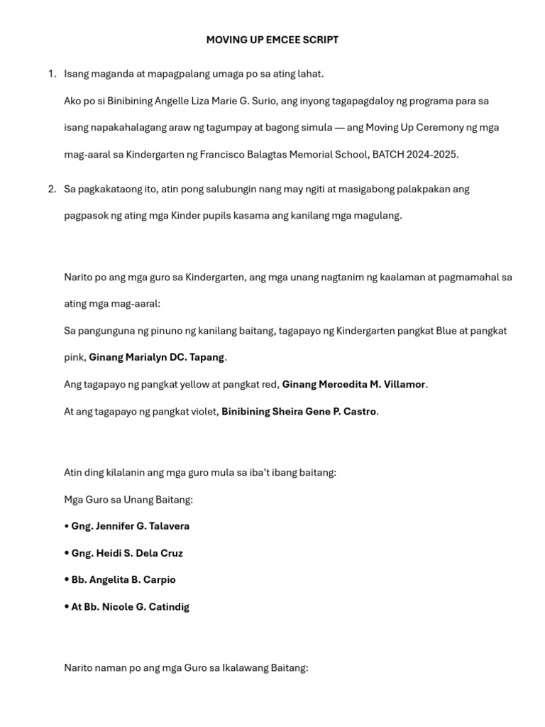 Moving Up Emcee Script | PDF