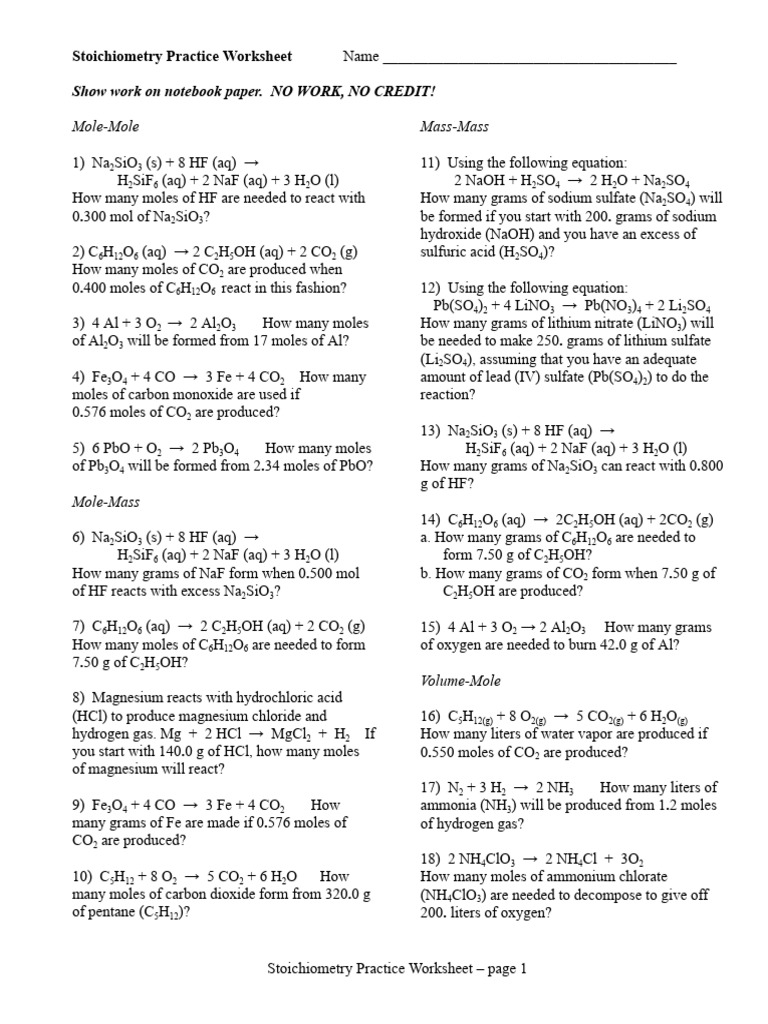 Stoich Practice Worksheet | PDF | Oxide | Ammonia