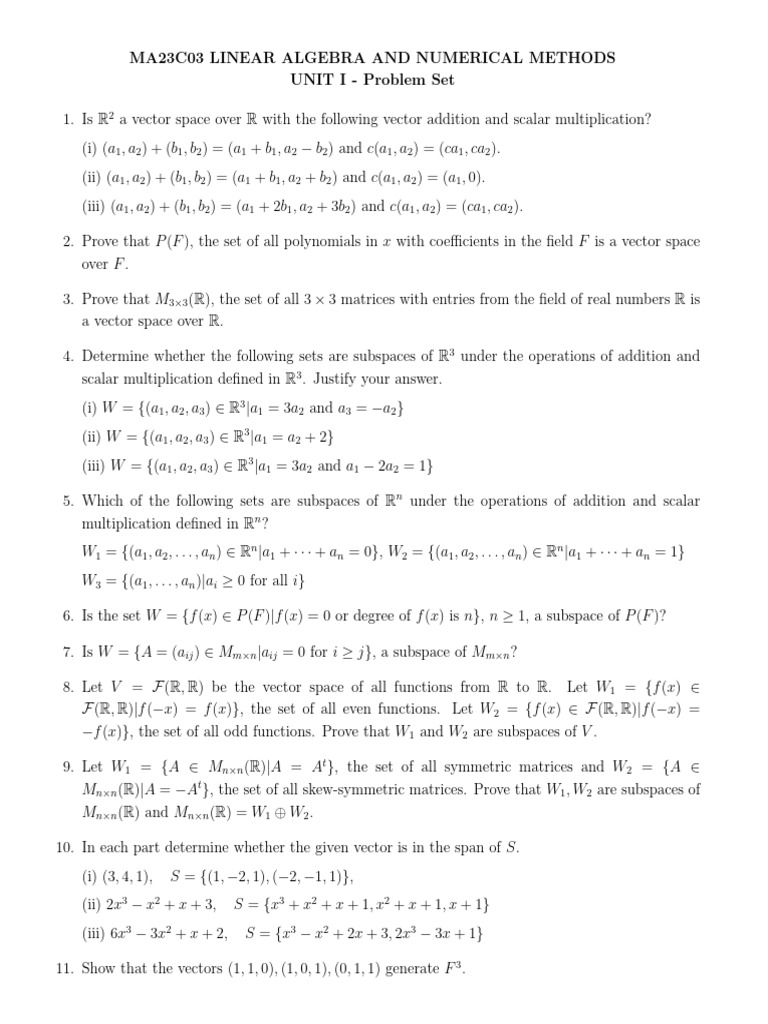 Linear Algebra Problem Set Solutions | PDF | Scalar (Mathematics ...