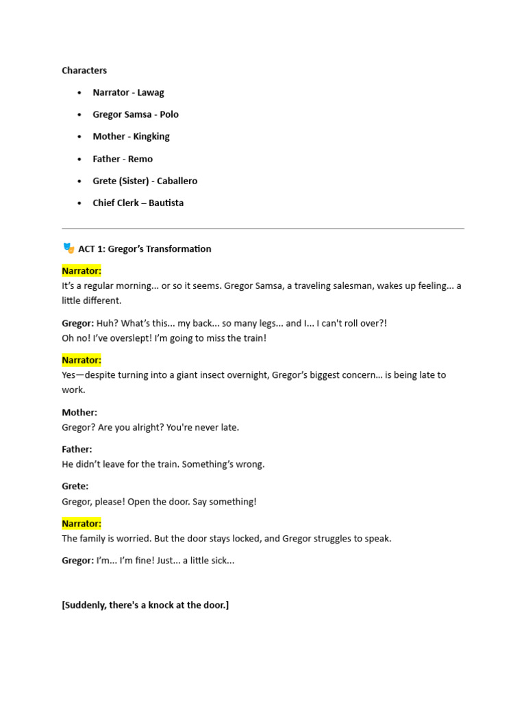 Metamorphosis Roleplay Script | PDF | The Metamorphosis