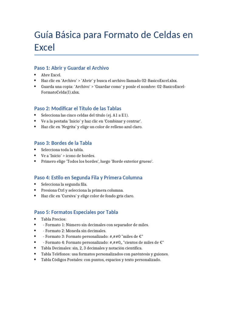 Guia Formato Celdas Excel | PDF
