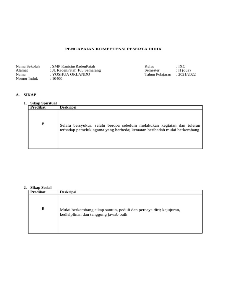 FORM RAPORT kelulusan yosua orl | PDF