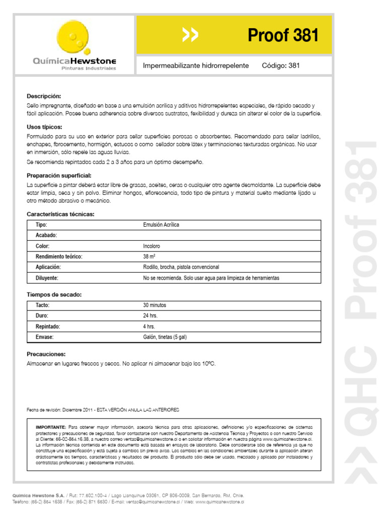 381 Impermeabilizante QHC Proof 381 | PDF | Pintar | Materiales