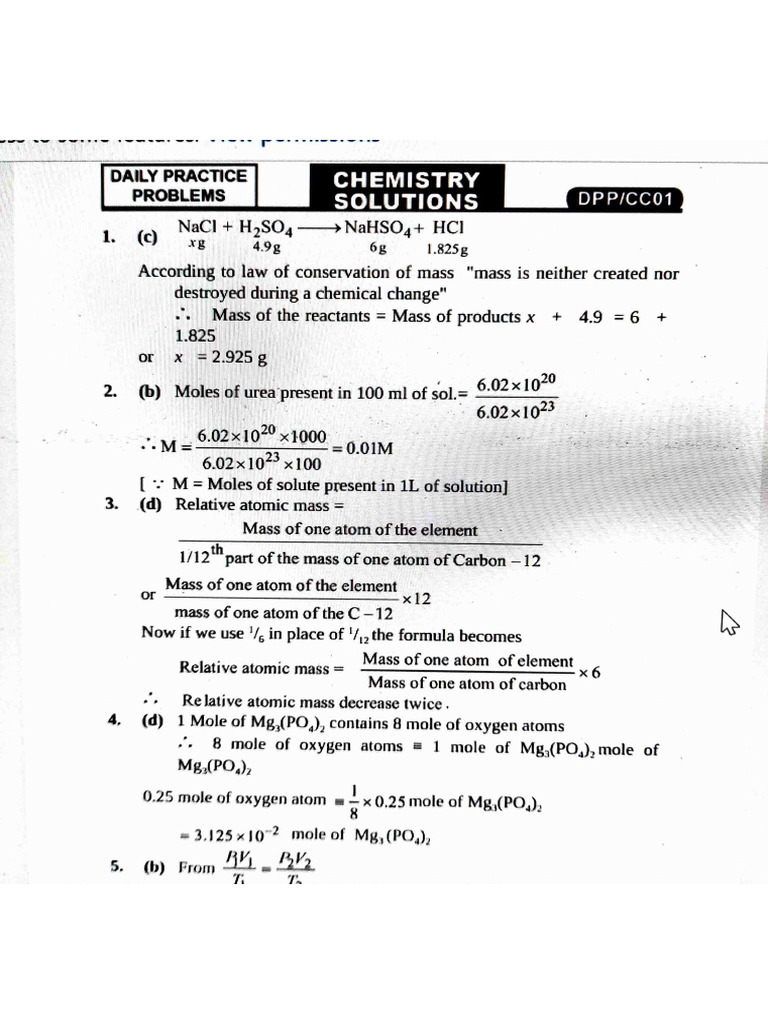 Jee Main Mole Concept Test-1 | PDF