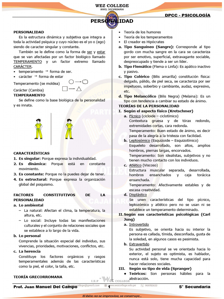 5° Psic. Tema 14 Personalidad | PDF | Temperamento | Ciencias del ...
