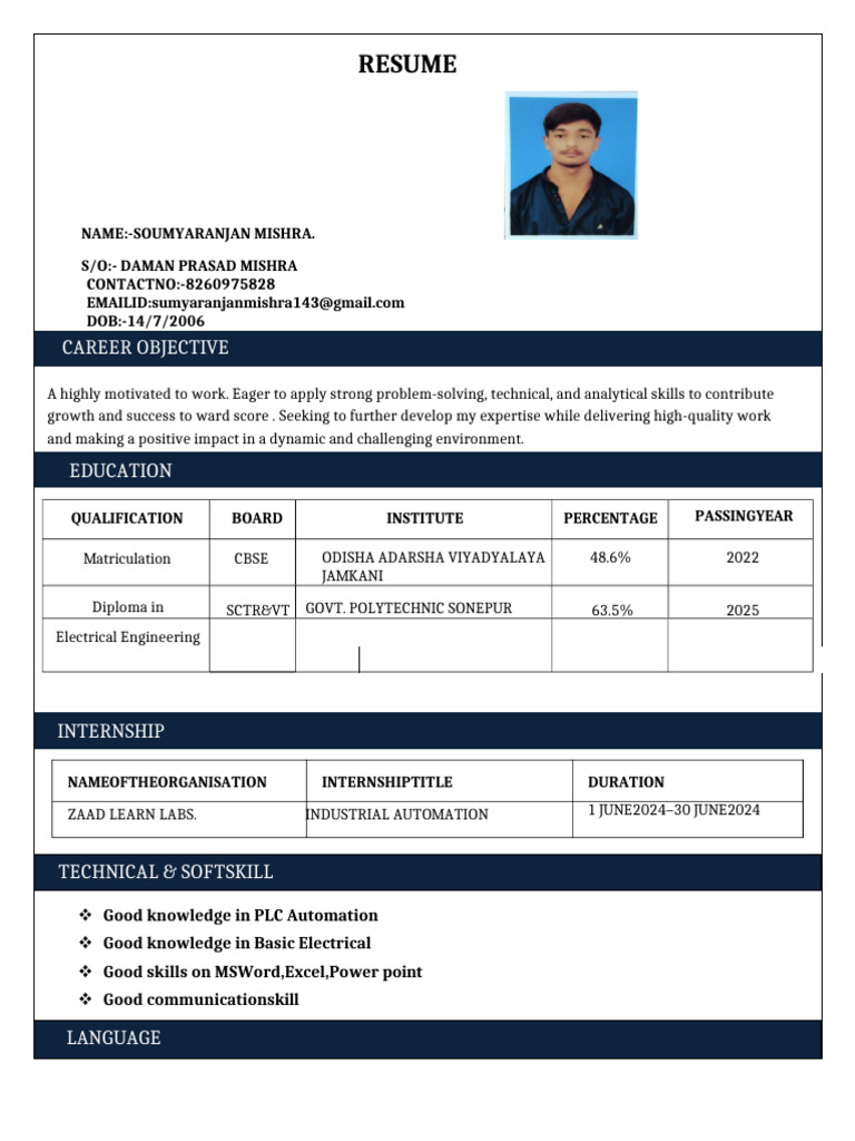 Soumya Ranjan Mishra Resume | PDF