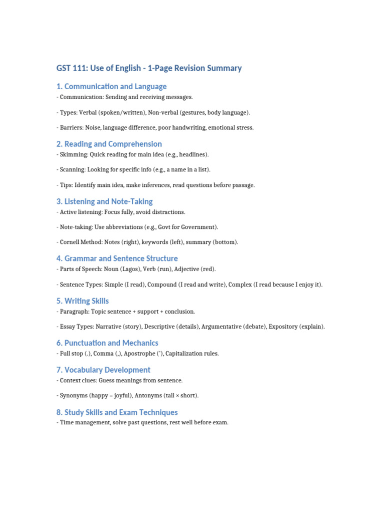 GST 111 Revision Summary | PDF