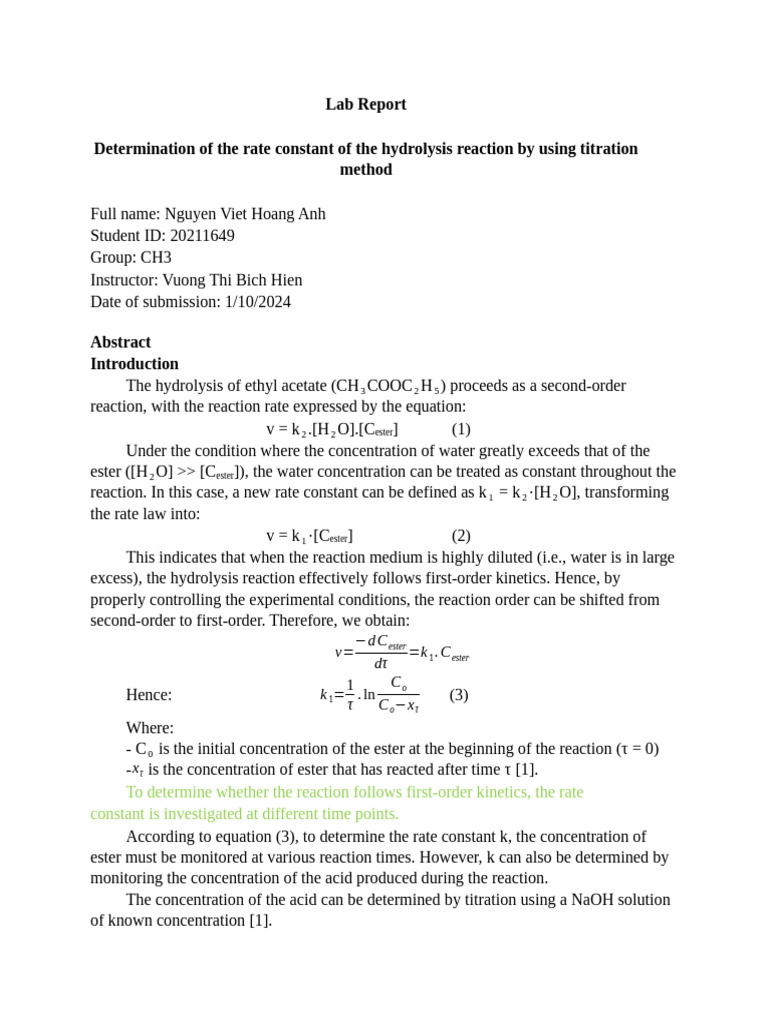 Ex2.5 AnhHVN 20211649 | PDF | Titration | Chemistry