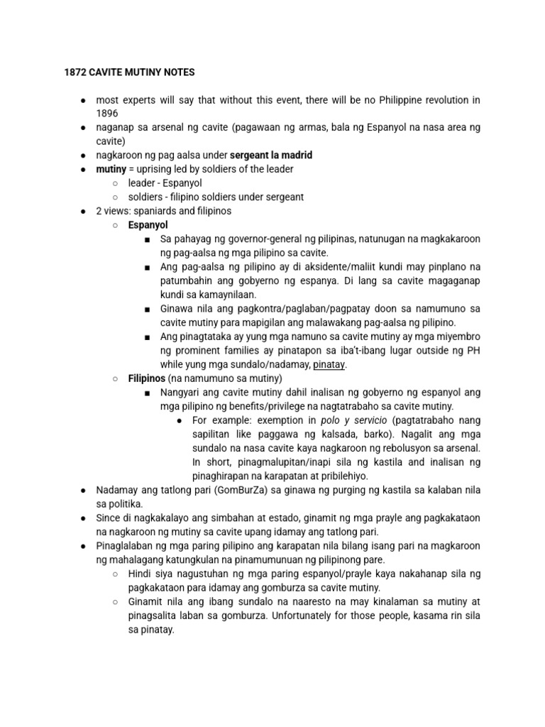 Cavite Mutiny Notes | PDF