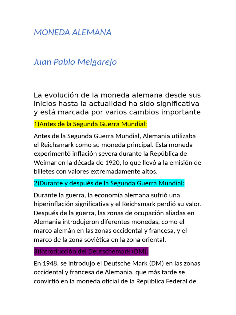 Evolución de la moneda alemana | PDF | Deutsche Mark | Moneda