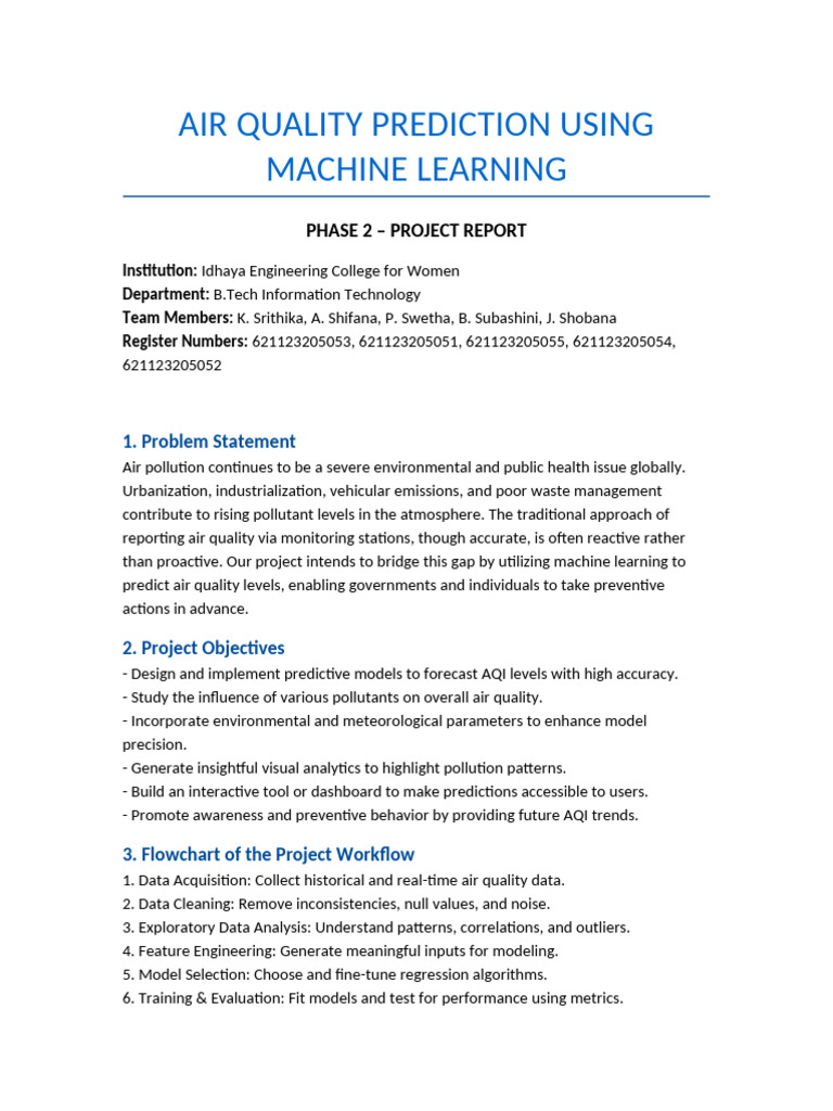Air Quality Prediction Project Report | PDF | Prediction | Machine Learning