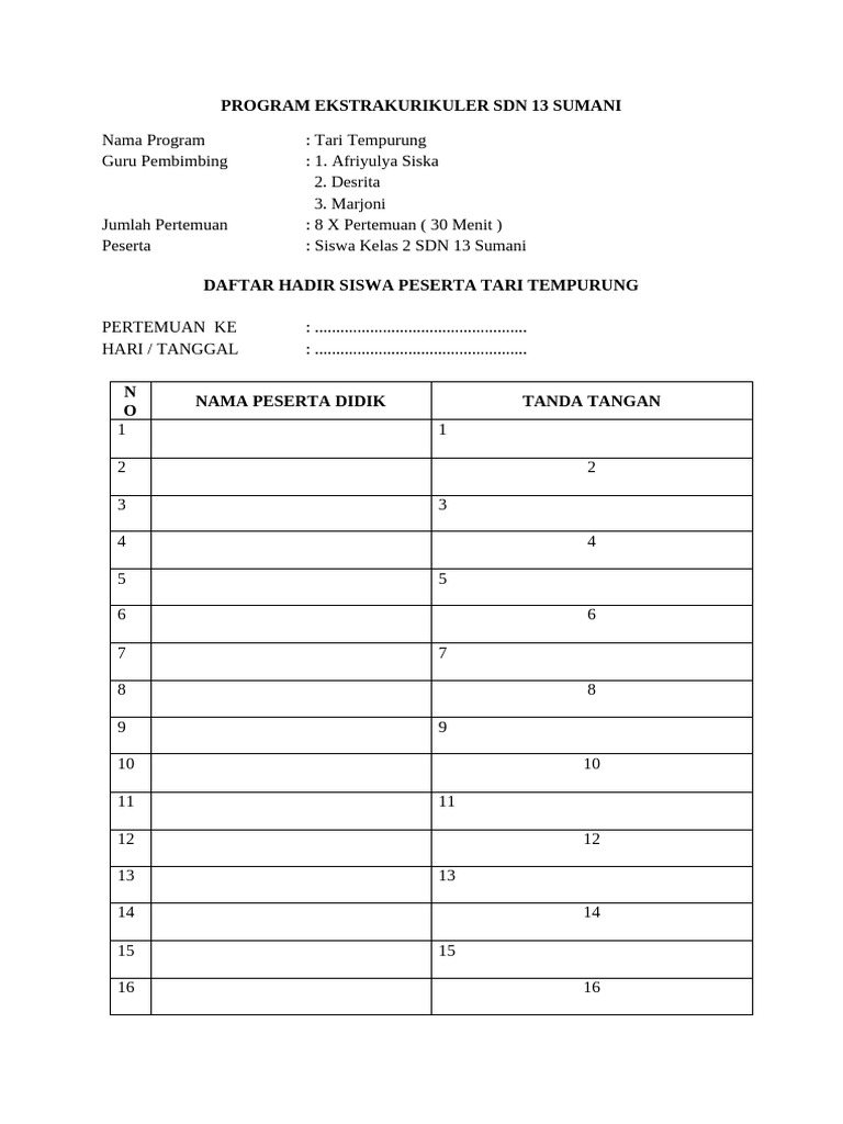 Program Ekstrakurikuler SDN 13 Sumani | PDF
