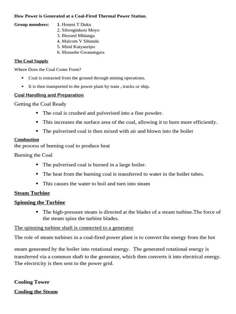 Coal Fired thermal power, Group 2 Assignment-1 | PDF | Power Station | Fossil Fuel Power Station