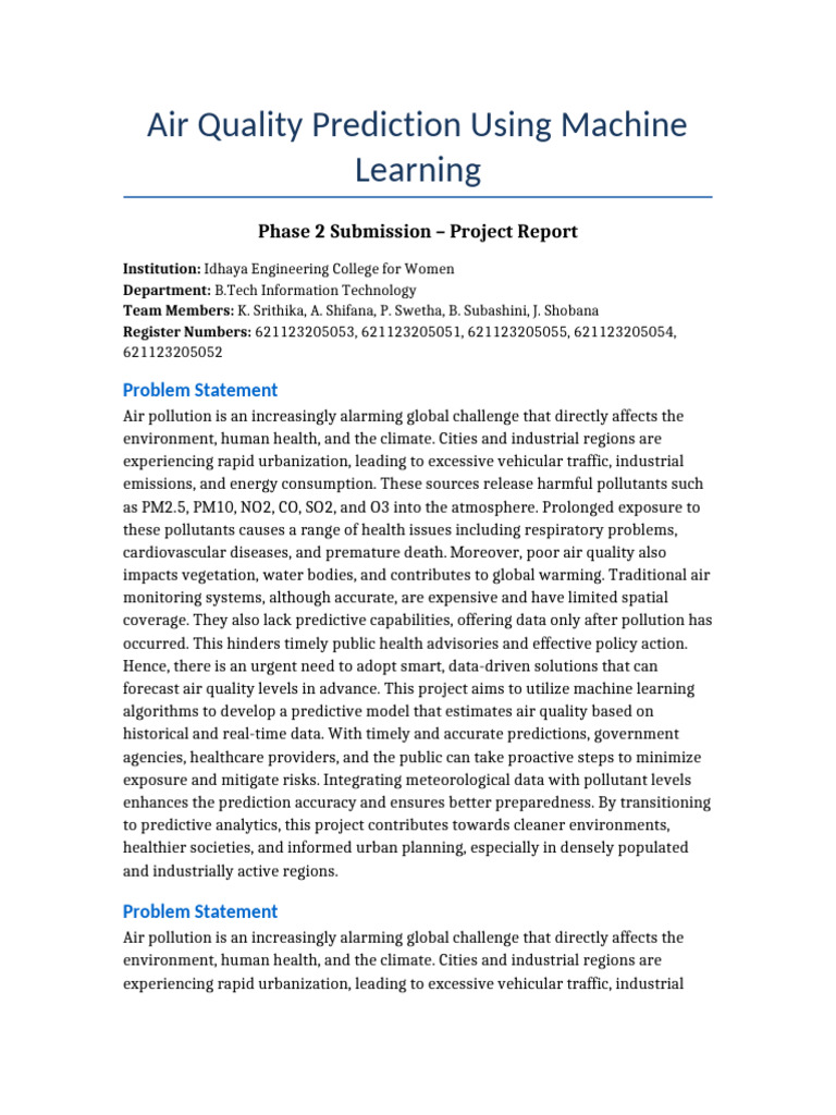 Air Quality Project Document | PDF | Air Pollution | Prediction