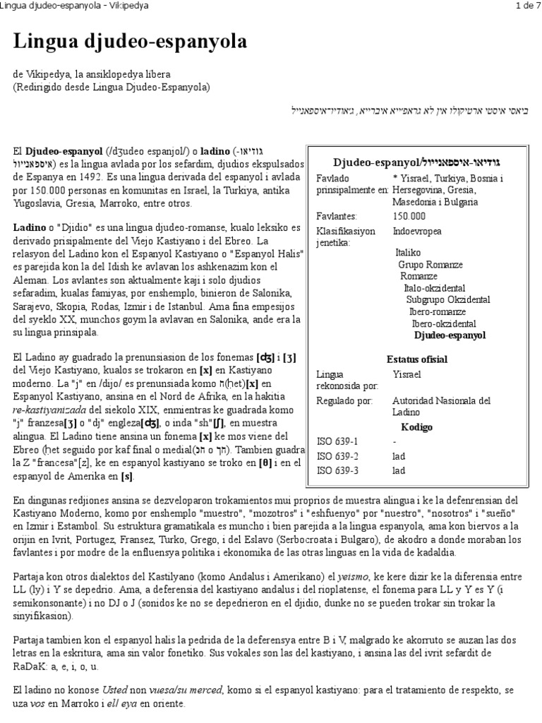 Idioma Judeoespañol - Definición en Ladino | PDF | Pueblos antiguos del ...