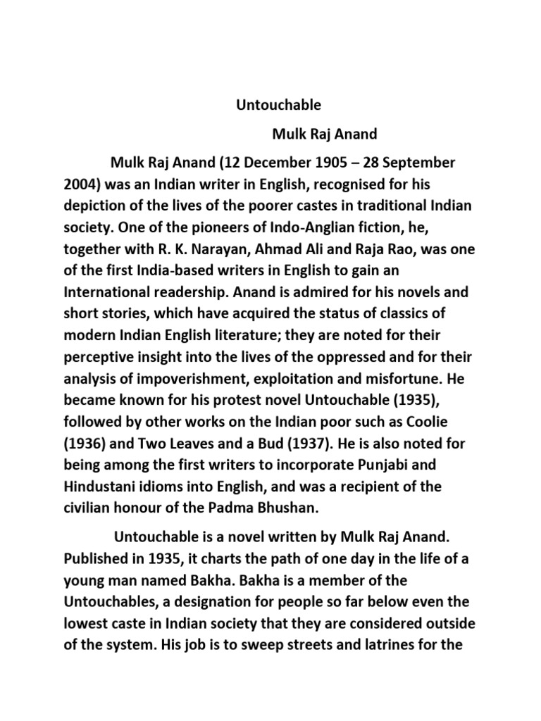 Untouchable - Mulk Raj Anand New | PDF