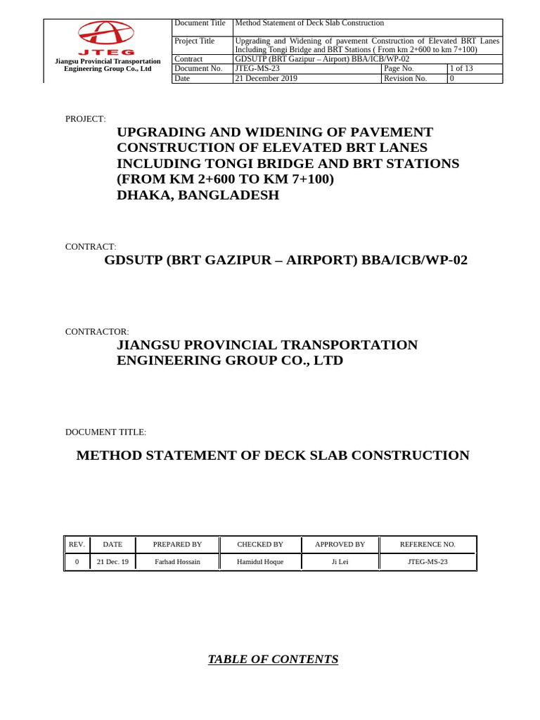 JTEG-MS-23, Deck Slab Construction - Rev-0 | PDF | Precast Concrete | Road