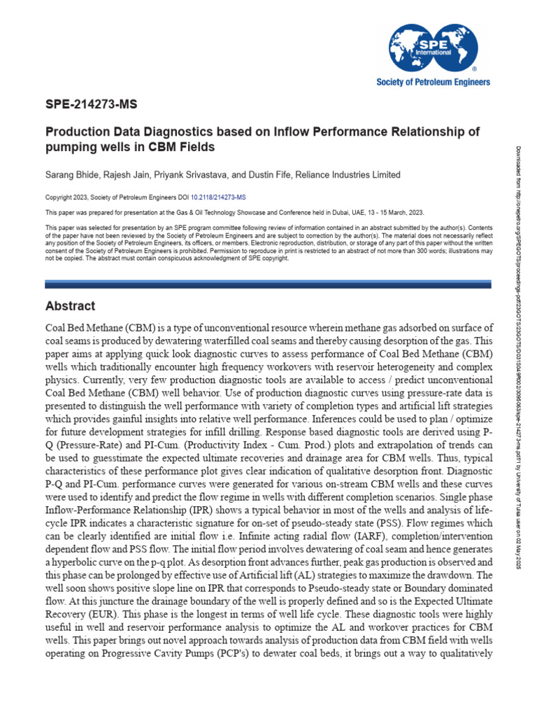 Production Data Diagnostics Based On Inflow Performance Relationship in CBM | PDF | Coalbed ...