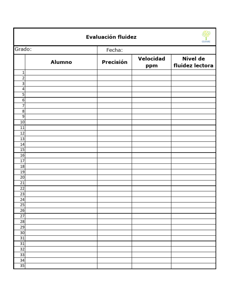 Registro Evaluacion Fluidez | PDF