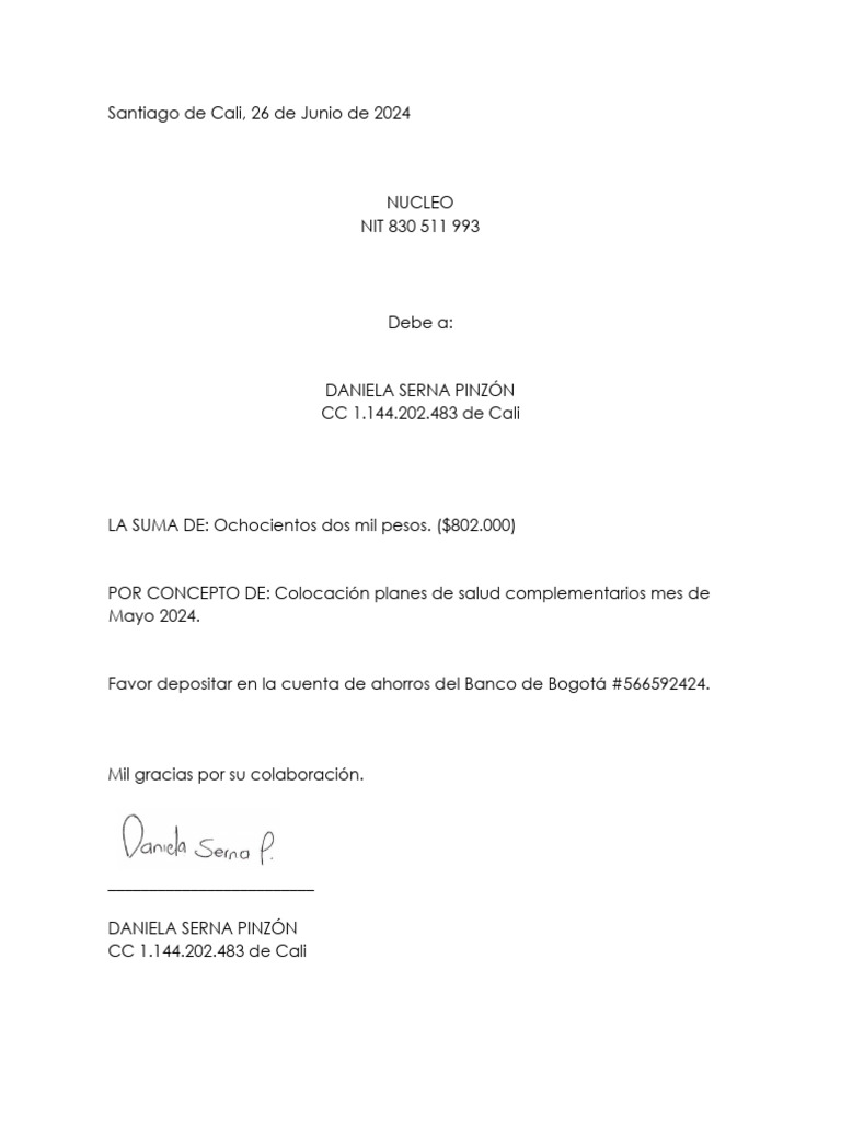 Cta de Cobro PP - Daniela Serna Mayo 2024 | PDF