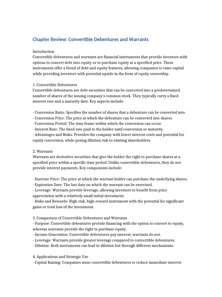 Convertible Debentures and Warrants Chapter Review | PDF | Convertible ...