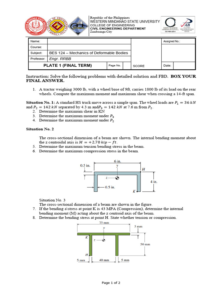 Moving Loads, Inertia, Shear, and Bending Stress | PDF | Bending | Beam ...