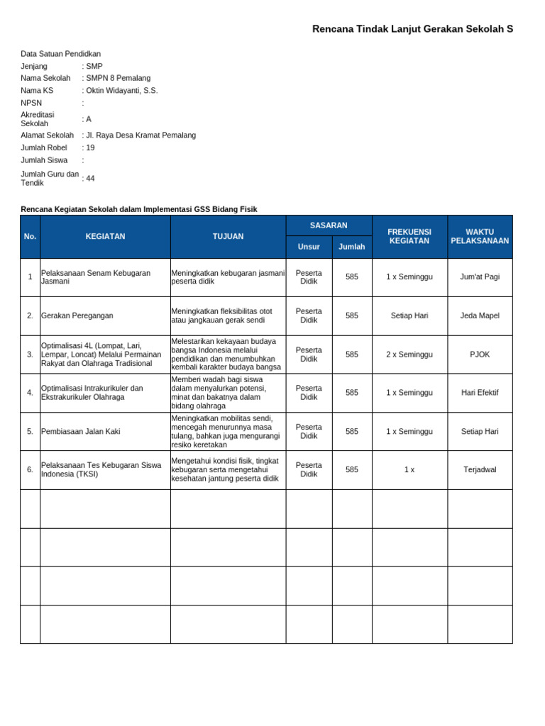 RTL - Gss - SMPN 8 PML Fisik | PDF