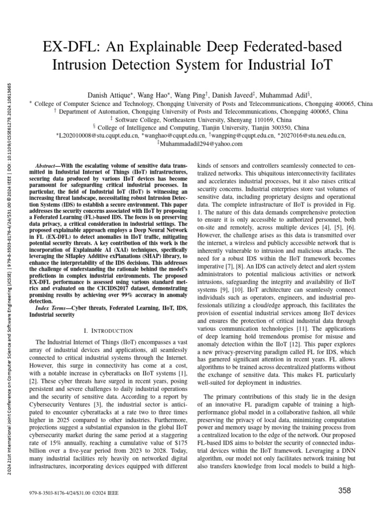 EX-DFL An Explainable Deep Federated-Based Intrusion Detection System For Industrial IoT | PDF ...