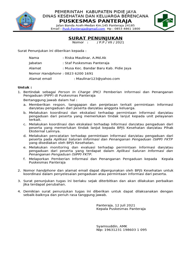 Draf Surat Penunjukan PIC 2 | PDF