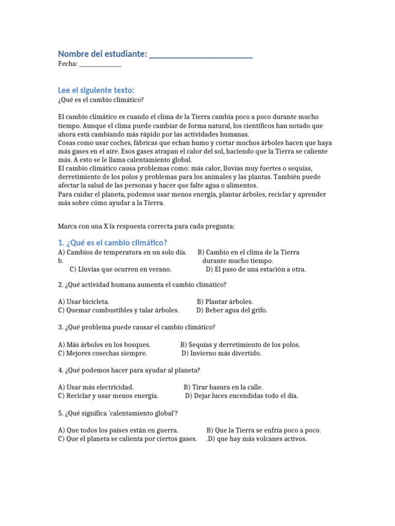Actividades sobre cambio climático para niños | PDF