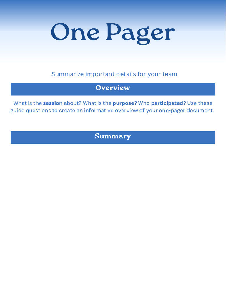 One Pager Doc in Black and White Blue Light Blue Classic Professional ...