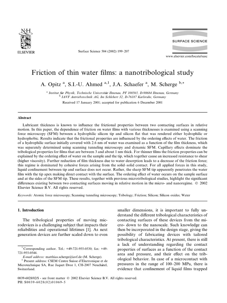 1 s2.0 S0039602802010695 Main | PDF | Friction | Scanning Tunneling ...