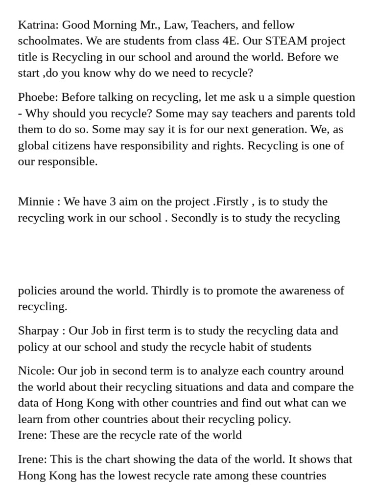 STEAM Final Project Script | PDF | Recycling | Waste