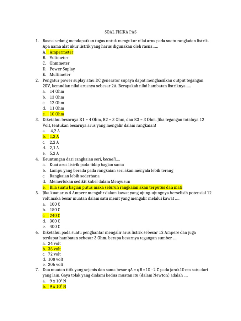 Soal Fisika Pas 2021 | PDF