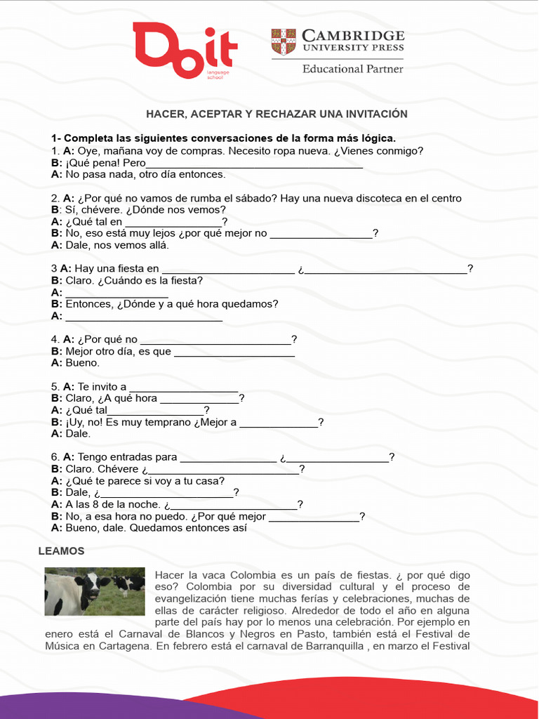 HACER, ACEPTAR Y RECHAZAR UNA INVITACIÓN.docx | PDF