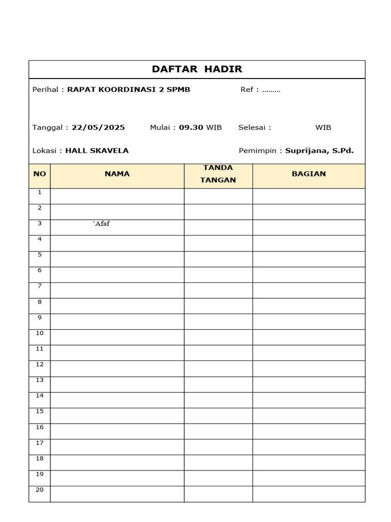 Form Daftar Hadir Rapat Koordinasi (FIX) | PDF