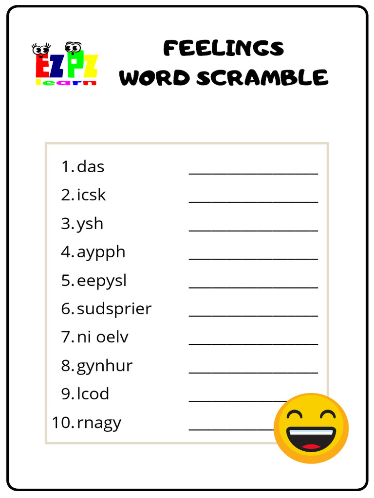 Feelings Word Scramble Simple | PDF