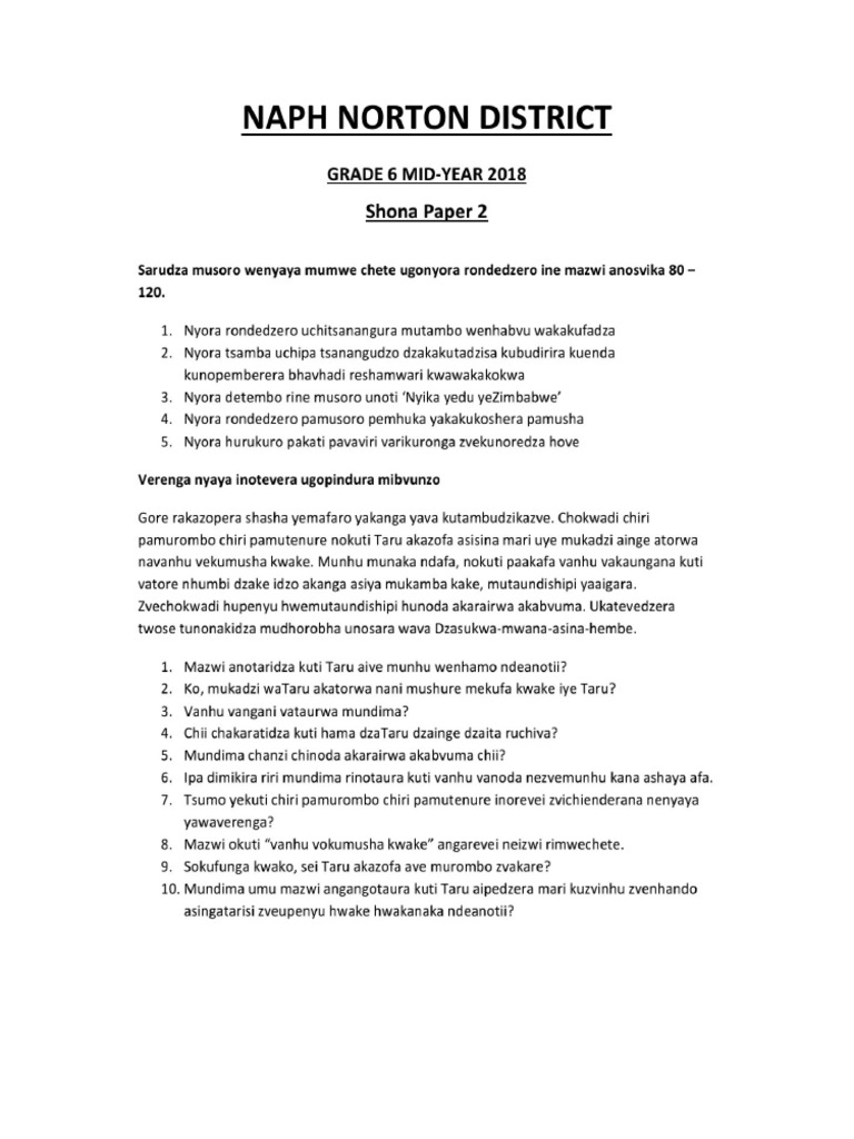 Grade_6_Shona_P2(1) | PDF