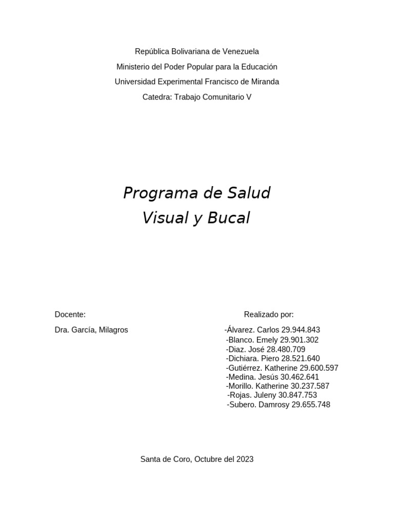 Programa de Salud Visual en Venezuela | PDF | Discapacidad visual ...