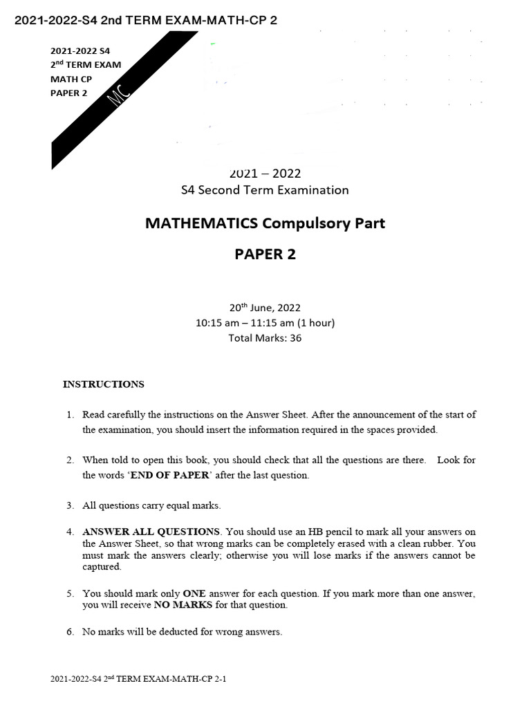 2021-2022-s4-2nd-term-exam-math-cp-2 | PDF | Mathematics