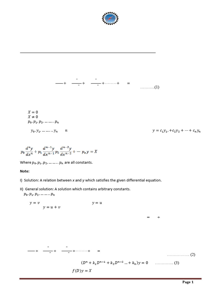 UNIT-5 Ordinary Differintial Equations of Higher Order (21MA1BSCDE) 2021-22 | PDF | Ordinary ...