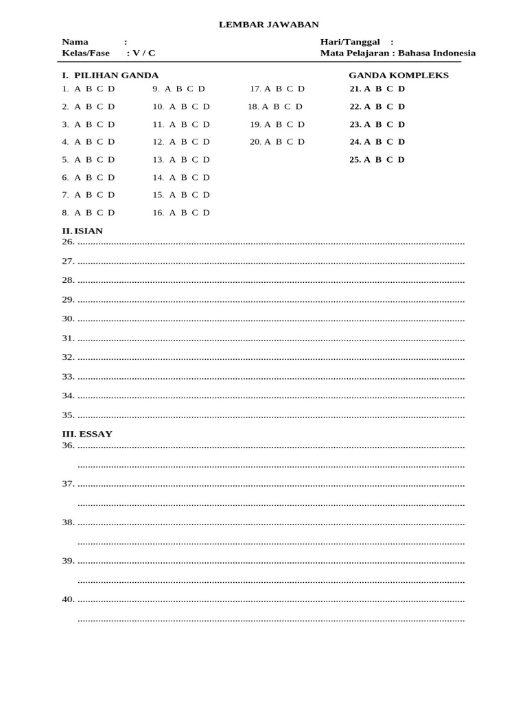 LJK Bahasa Indonesia | PDF