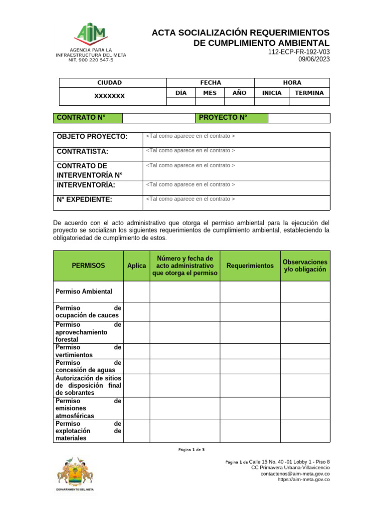 112-Ecp-Fr-192 Acta de Socialización Requerimientos de Cumplimiento Ambiental | PDF