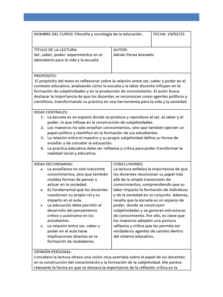 Ser, Saber y Poder | PDF | Enseñando | Salón de clases
