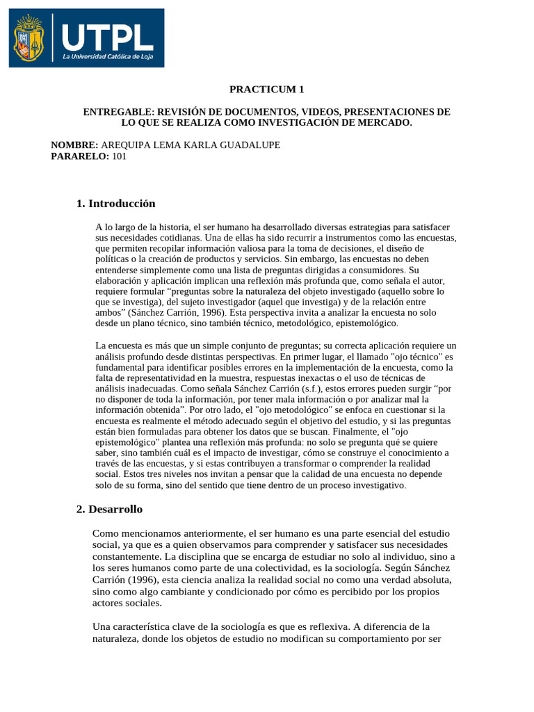 Arequipa Karla - Revision de Documento 04 May | PDF | Metodología de encuesta | Sociología