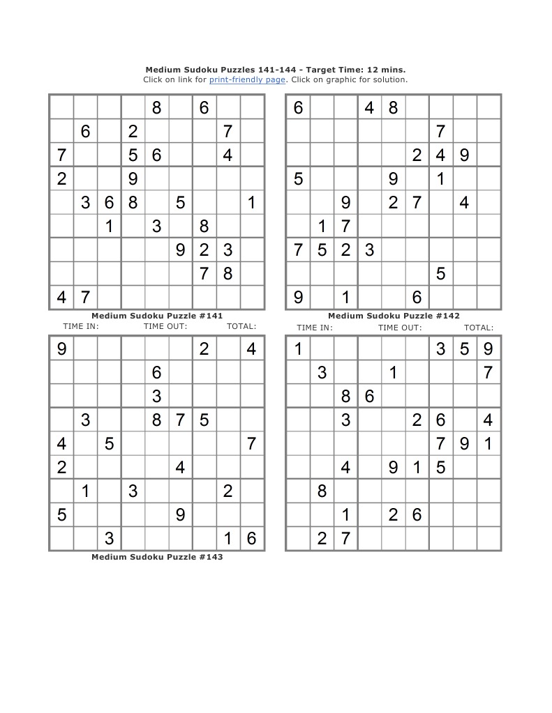 Medium Sudoku Puzzles 141-168 | PDF | Cooking, Food & Wine