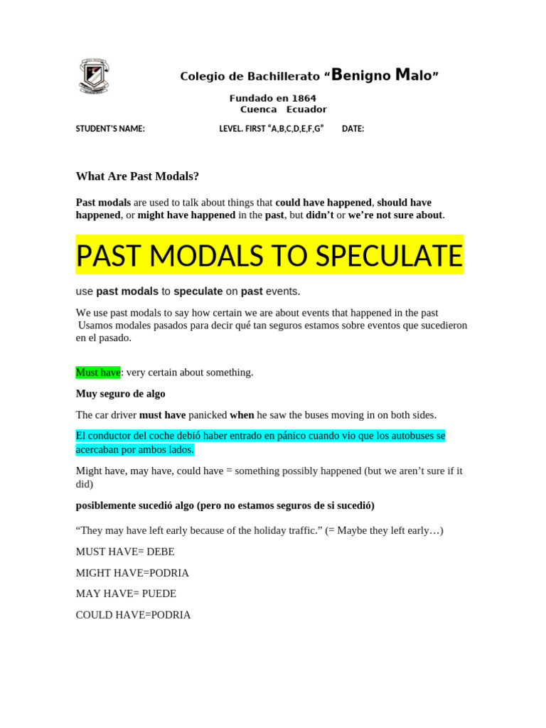PAST MODALS INFORMATION | PDF
