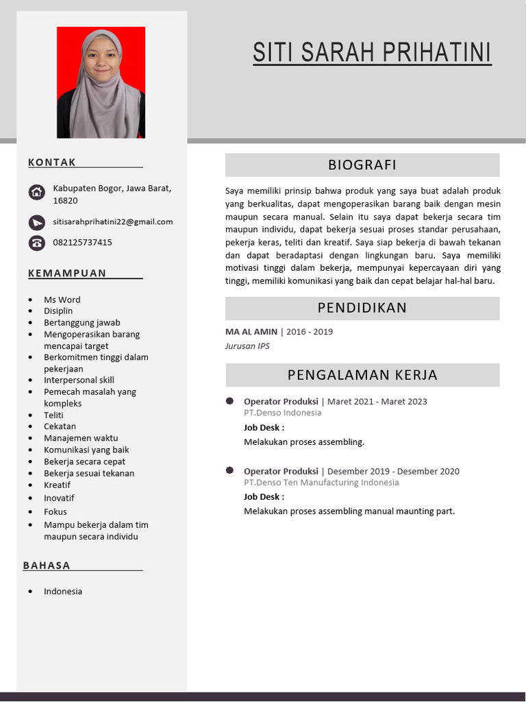 CV+Berkas Siti Sarah Prihatini | PDF