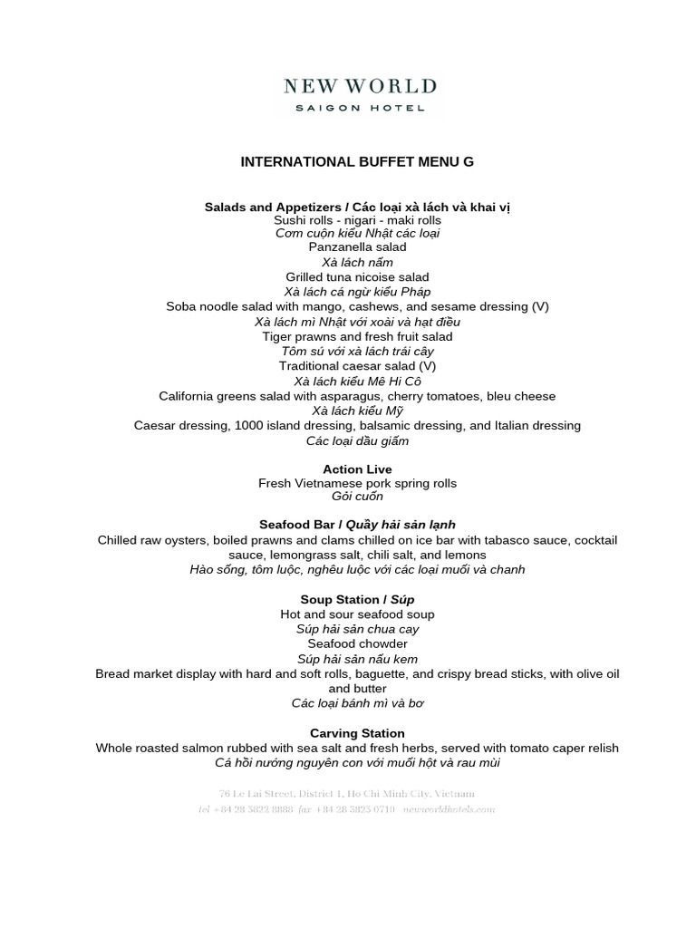 International Buffet Menu - VND1,300,000 | PDF